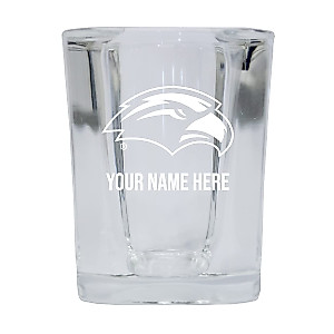 Personalized Customizable Southern Mississippi Golden Eagles Etched Square Shot Glass 2 oz With Custom Name (1) Officially Licensed Collegiate Product