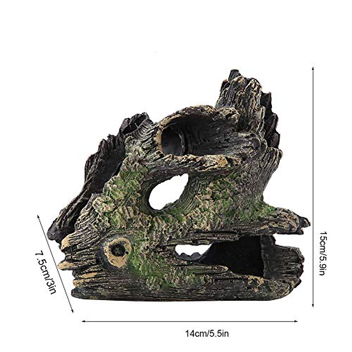 Tiiyee Aquarium Hollow Tree Trunk Ornament, Fish Decor with Moss Artificial Driftwood Polyresin Hideout Decoration Ornament for Fish Tank and Landscape Resin Log Hideaway(ST 004C)