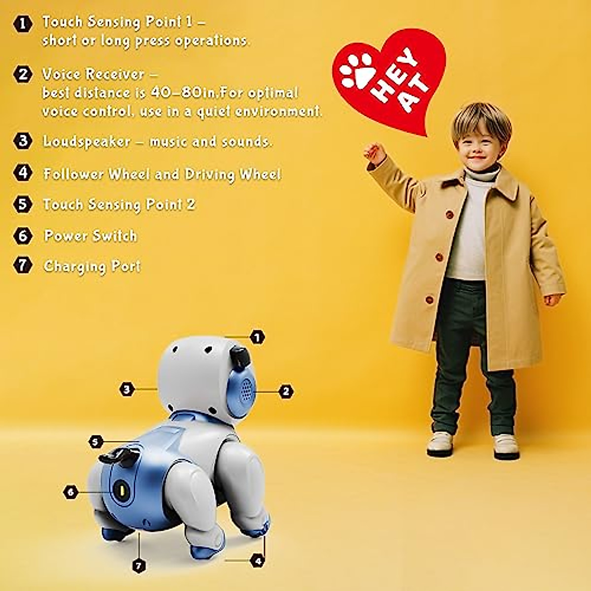 SENBYOWEI Smart Interactive Robot Dog Toy for Kids with Voice & Touch Control Dancing Pet RC Animal Toy for Boys & Girls Ages 3,4,5,6,7,8,9,10 Year Old and up Realistic Mini Pet Dog Robot Simulator