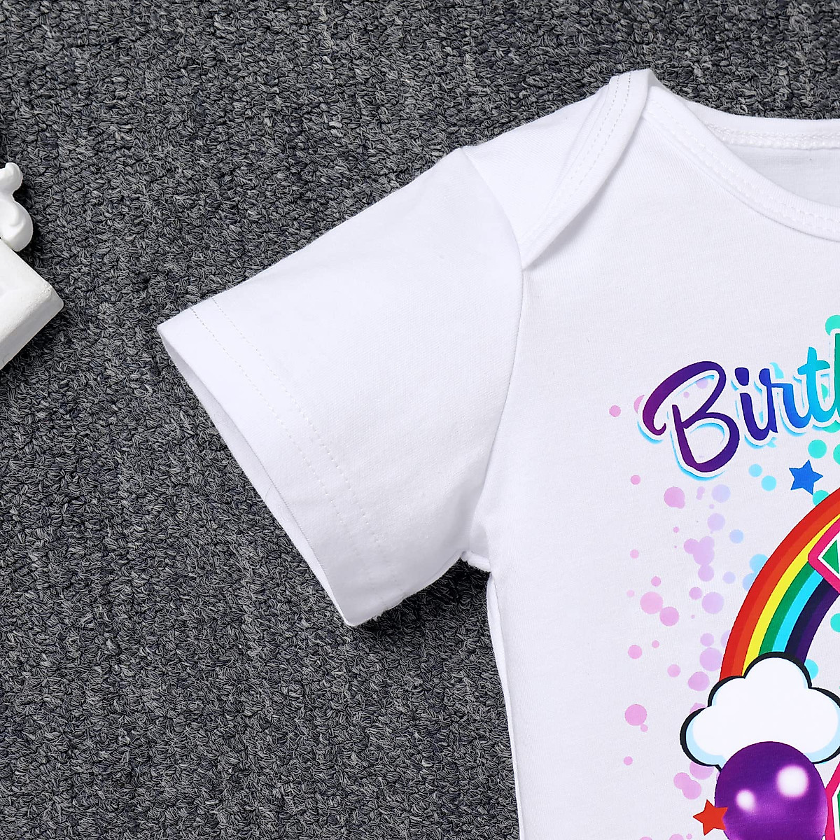 ODASDO Rainbow Melon 2nd Birthday Outfit for Baby Girl I'm Two Years Old Party Cake Smash Photo Shooting Romper Shiny Colorful Sequin Pants Bowknot Headband 3pcs Set Fall Spring Clothing 2nd 2T