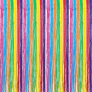 4Pack Rainbow Color Foil Fringe Curtain Metallic Tinsel Door Curtains Photo Booth Backdrop for Birthday Graduation Wedding Baby Shower Bridal Shower Christmas Party Decoration