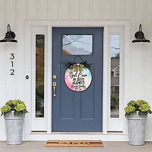 Girl Cave Sign, Girls Room Front Door Sign Baby Toddler Kids Bedroom Living Room Hanging Rustic Wood Farmhouse Nursery Toddler Room Decoration Girl Cave Round Door Hanging Sign 11"