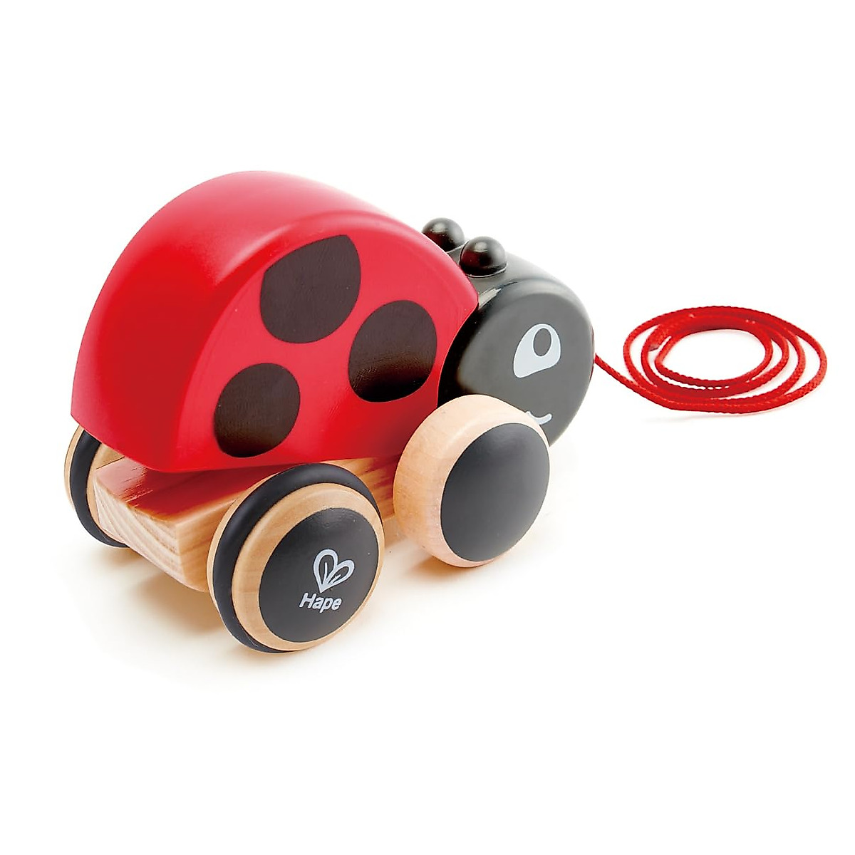 Hape Ladybug Pull-Along | Easy Pull Flapping Wooden Toddler Toy, Multi-Color