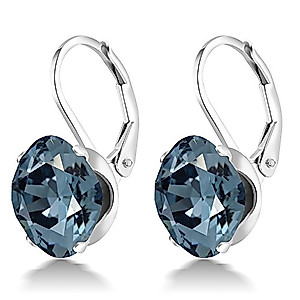 Gem Stone King 925 Sterling Silver Blue Crystals Earrings For Women (19.00 Cttw, Cushion 10MM)