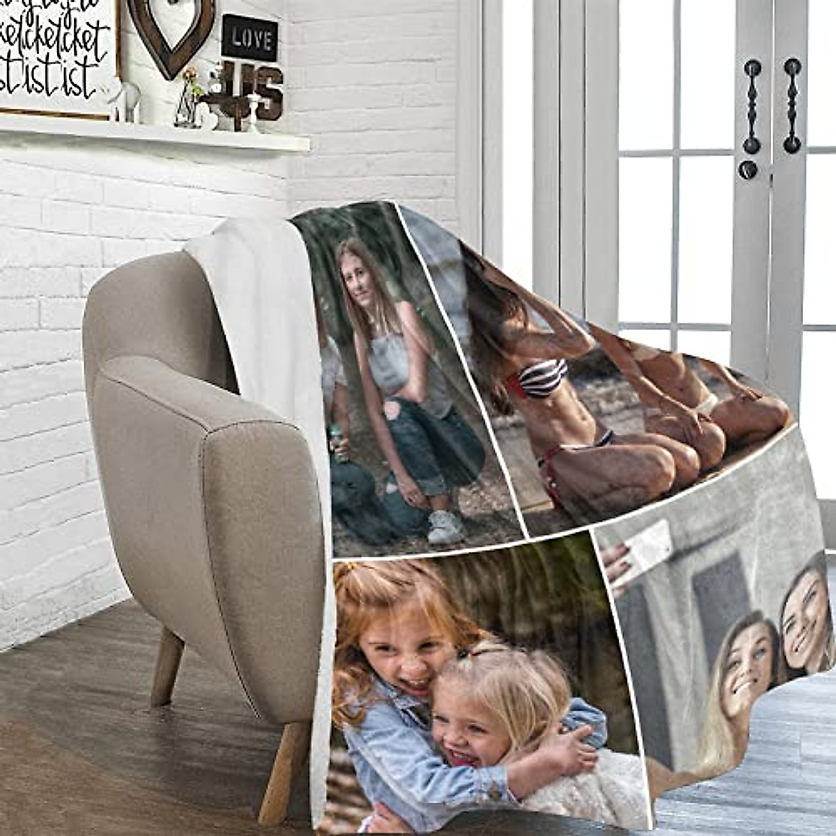 SHIYEL Custom Blanket with Photo, Customizable Picture Memories Blankets Gift for Family Lover Friends Sister MOM DAD, Personalized Gathering Birthday Wedding Souvenir 4 Collage 43 x 56 inches