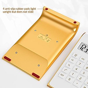 Calculators, Desktop Calculator with Large LCD Display, 10 Digits Solar Power Basic Office Calculator, Gold Office Desk Supplies and Accessories