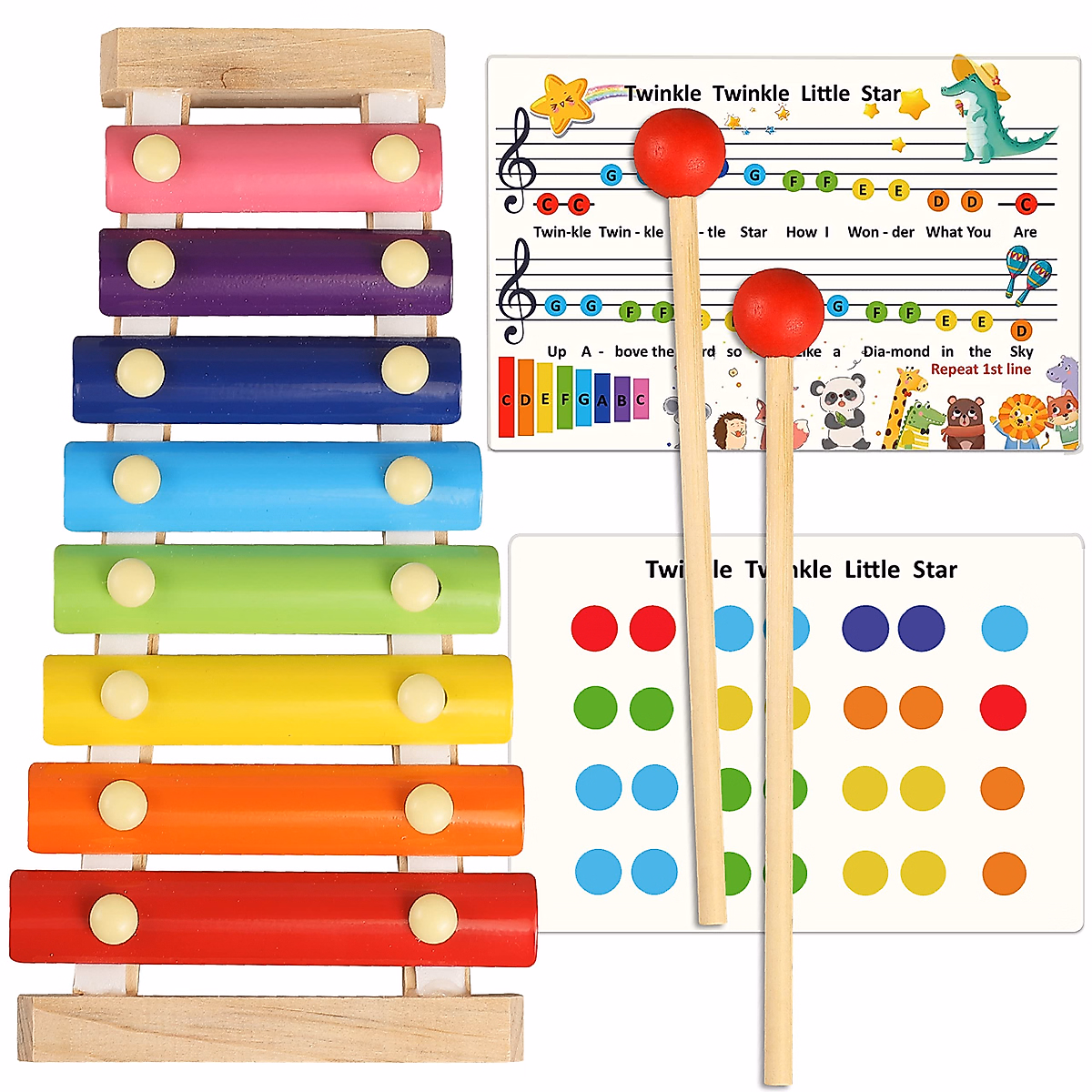 LOOIKOOS Xylophone for Kids Wood Xylophone with 2 Mallets Educational& Preschool Learning Baby Percussion Wooden Musical Instruments Toys for Boys and Girls