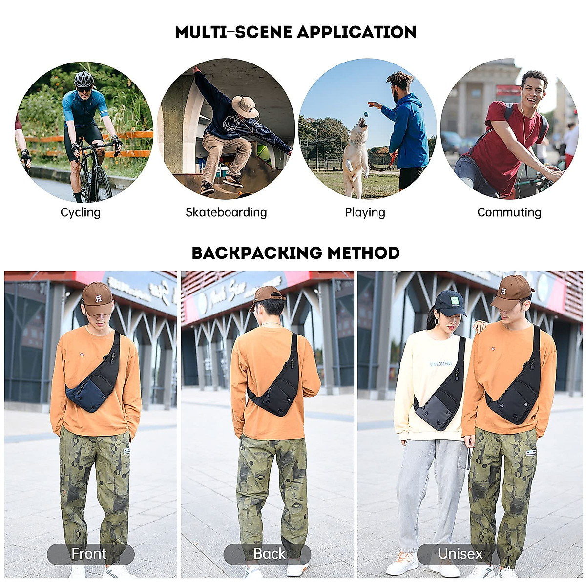 Long Keeper Sling Slim Bag - Casual Women Men Crossbody Daypack Lightweight Hiking Running Travel Waterproof Chest Bag (Black)