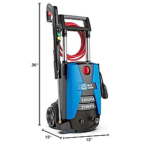 AR Blue Clean BC383HSS Electric Pressure Washer-2150 PSI, 1.6 GPM, 13 Amps Quick Connect Accessories, Telescopic Handle, On Board Storage, Portable Pressure Washer, High Pressure, Car Washer, Patio