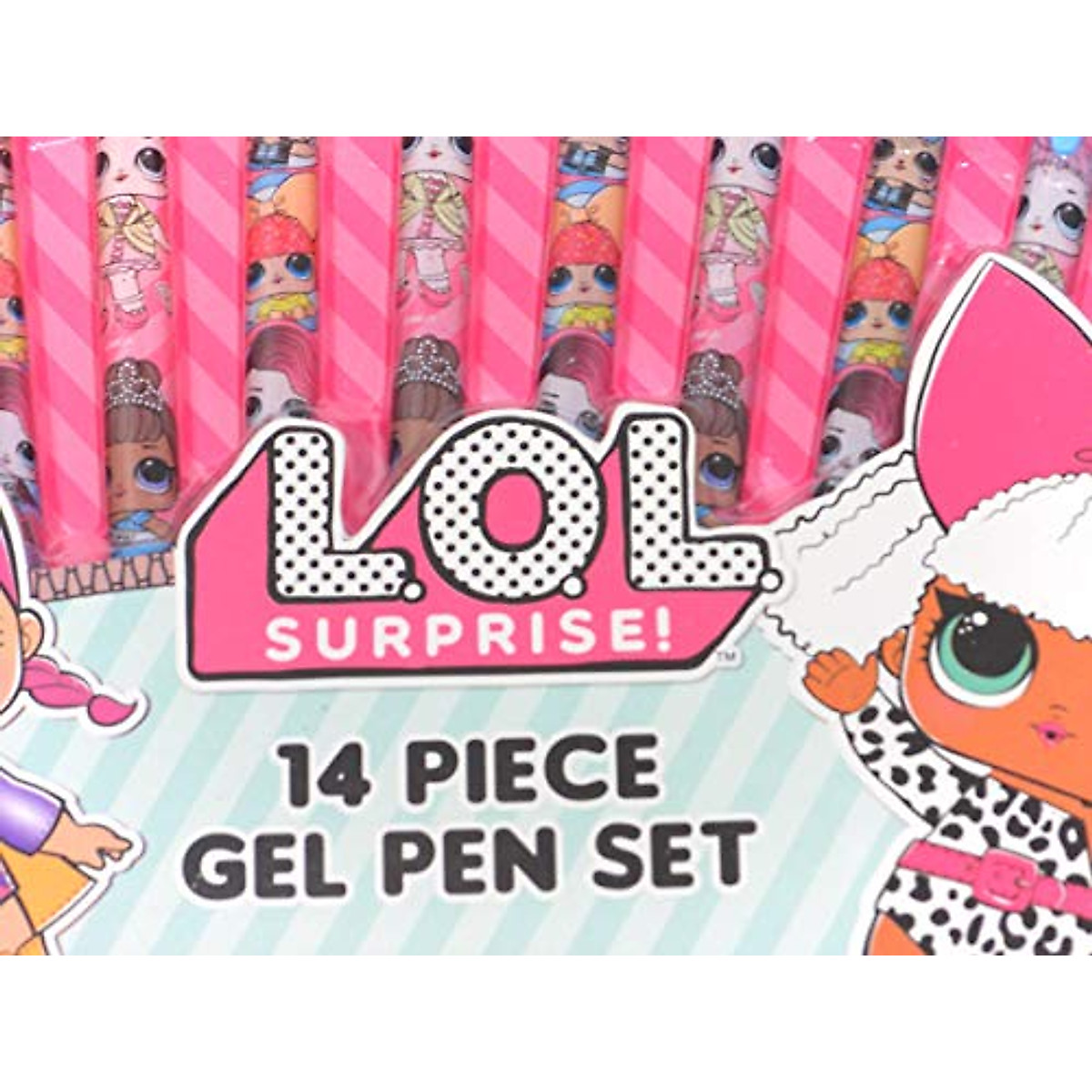 L.O.L Surprise Dolls Gel Pens on Card, Assorted Colors Glitter Pen Writing Tool Collectible, Stocking Stuffers, Party Favors, Goodie Items & Gift for Kids, Girls School & Office Supplies (14 Pcs Set)