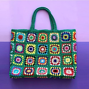 Granny Square Crochet Colorful Tote With Large Capacity And Classic Retro Ladies Handbag Purse Big Bags Women EN8