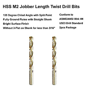MAXTOOL 23/64" 2pcs Identical Jobber Length Drills HSS M2 Twist Drill Bits Fully Ground Bright 3-Flat Straight Shank Drills; JBF02W13R23P2