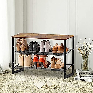 Garden 4 you 3-Tier Tilting Adjustable Freestanding Shoe Rack 6-Pairs 25.2 in Length for Durability and Stability for Entryways, Hallways, Closets, Dormitory Rooms, and Industries，Brown