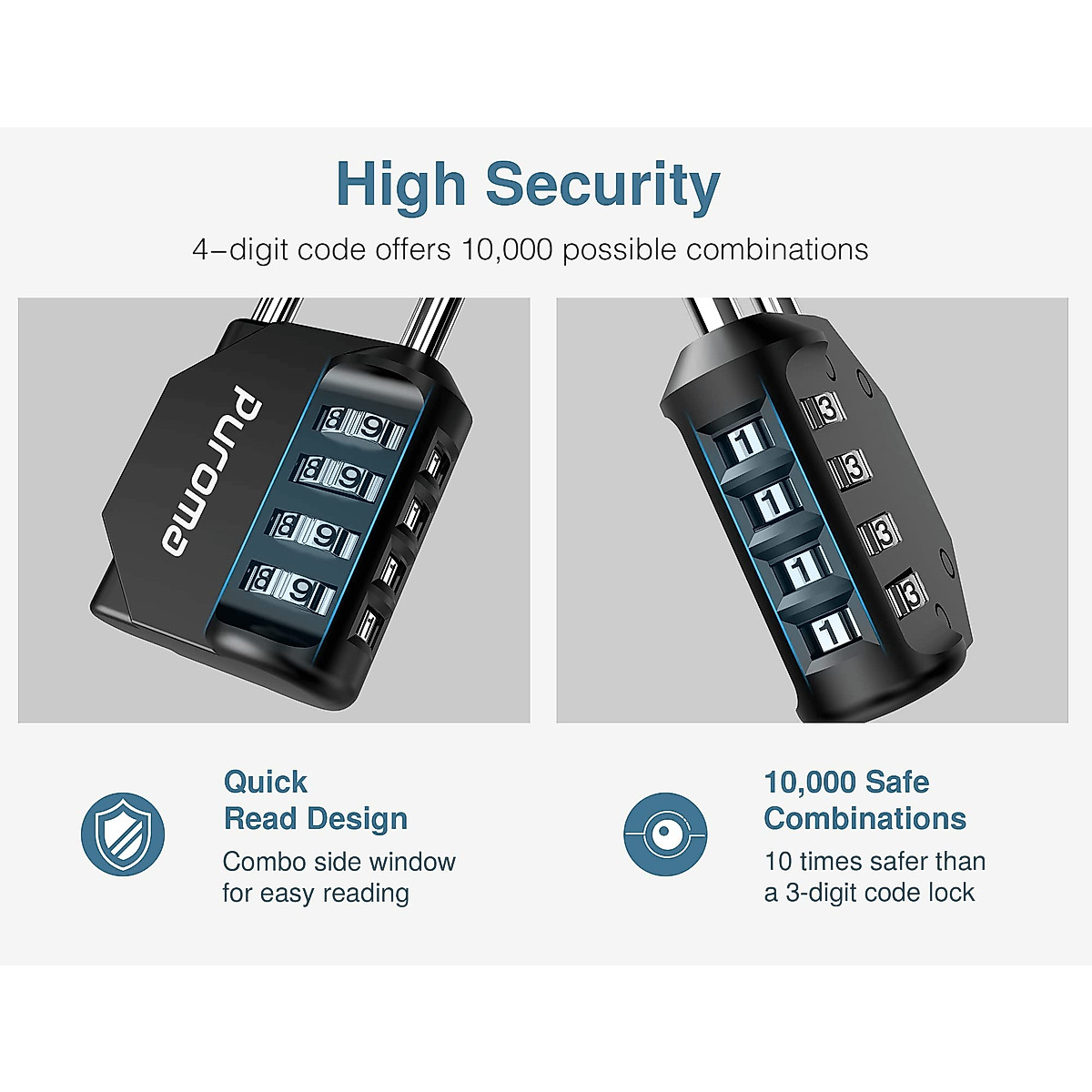 Puroma 2 Pack 2.6 Inch Long Shackle Combination Lock 4 Digit Outdoor Waterproof Padlock for School Gym Locker, Sports Locker, Fence, Gate, Toolbox, Case, Hasp Storage (Black)