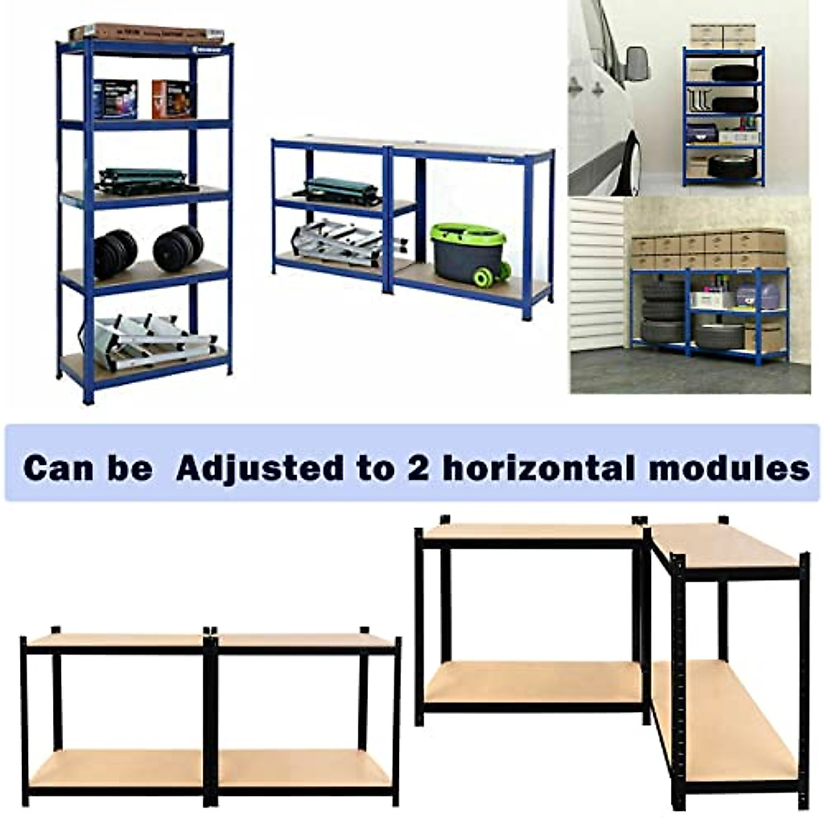 VickyHome Heavy Duty 4 Tier Storage Metal Shelf Unit, Adjustable Utility Rack Shelves with MDF Boards, Organization Multipurpose Shelf for Shed, Workshop, Warehouse, 875KG Capacity