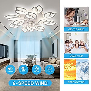 Modern Ceiling Fans with Lights, Ceiling Fan with Dimmable LED Lights and Remote, Bladeless Ceiling Fan Lights Low Profile Ceiling Fan Reversible Blades 6 Wind Speed Timing for Bedroom 35''（White）