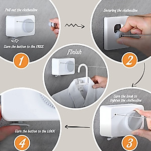 Dancrul Retractable Clothesline Indoor, Clothes Line Retracting Outdoors, Wall Mounted Clothes Line Outdoors Set,13.8 Ft Heavy-Duty Retractable Laundry Line,White