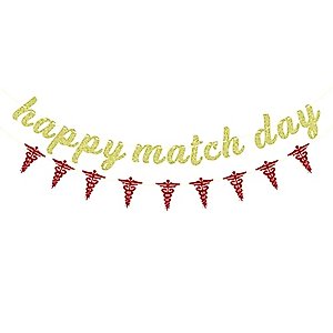Happy Match Day Banner, Residency Match/Congratulations You Matched Decorations, Congrats on Matching, Doctor Graduation Party Decorations 2023 Red and Gold Glitter