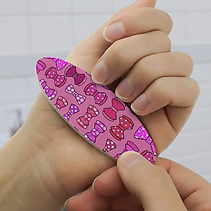Cute Girly Pink and Purple Bows Pattern Double-Sided Oval Nail File Emery Board Set 4 Pack