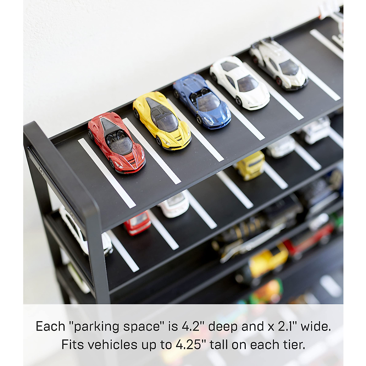 YAMAZAKI Parking Garage Home Train Hotwheels Model Car Display | Kids Steel | Toy Storage, One Size, Black