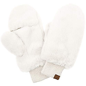 Funky Junque Faux Fur Mitten Convertible Fingerless Gloves: IVORY