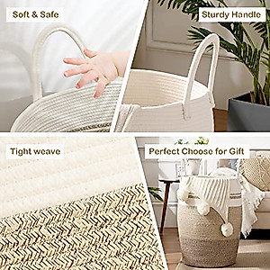 OIAHOMY Laundry Hamper Woven Rope Large Clothes Hamper 25.6" Height Tall Laundry Basket with Extended Handles for Storage Clothes Toys in Bedroom, Bathroom, Foldable (Gradient Yellow)