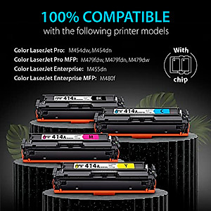 Smart Ink Compatible Toner Cartridge Replacement for HP 414A 414 A with Built-in Chip (4 Pack) to use with Color Laserjet Pro MFP M479fdw M479fdn M479fdw M454dw M454dn (Black Cyan Magenta Yellow)