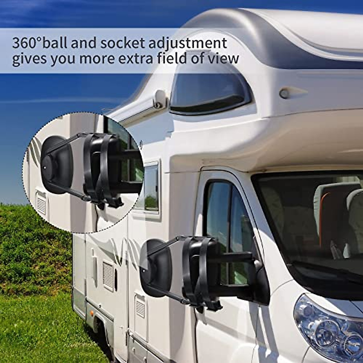 Towing Mirrors Mirror Extensions for Towing Universal Trailer Clip on Mirror Side Mirror Extensions for Towing Adjustable 360 Degree Rotation Extends Camper Towing Mirrors for Car Truck Black(2 Pcs)