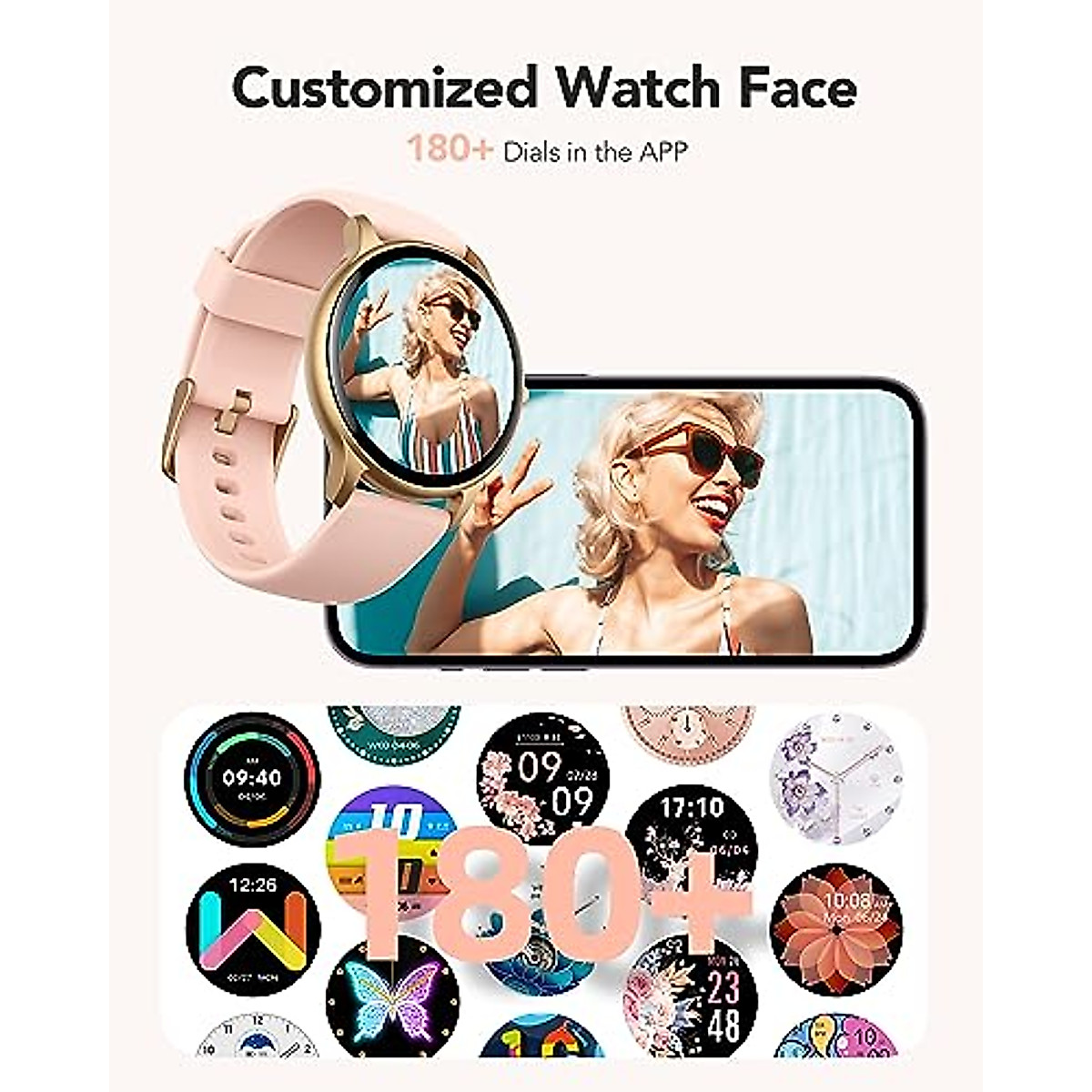 AGPTEK Smart Watch for Women(Answer/Make Calls) - Smartwatch for Android iOS Phones with Heart Rate Sleep Monitor Step Counter, Fitness Tracker Watch with 100+ Sports Modes, Pink