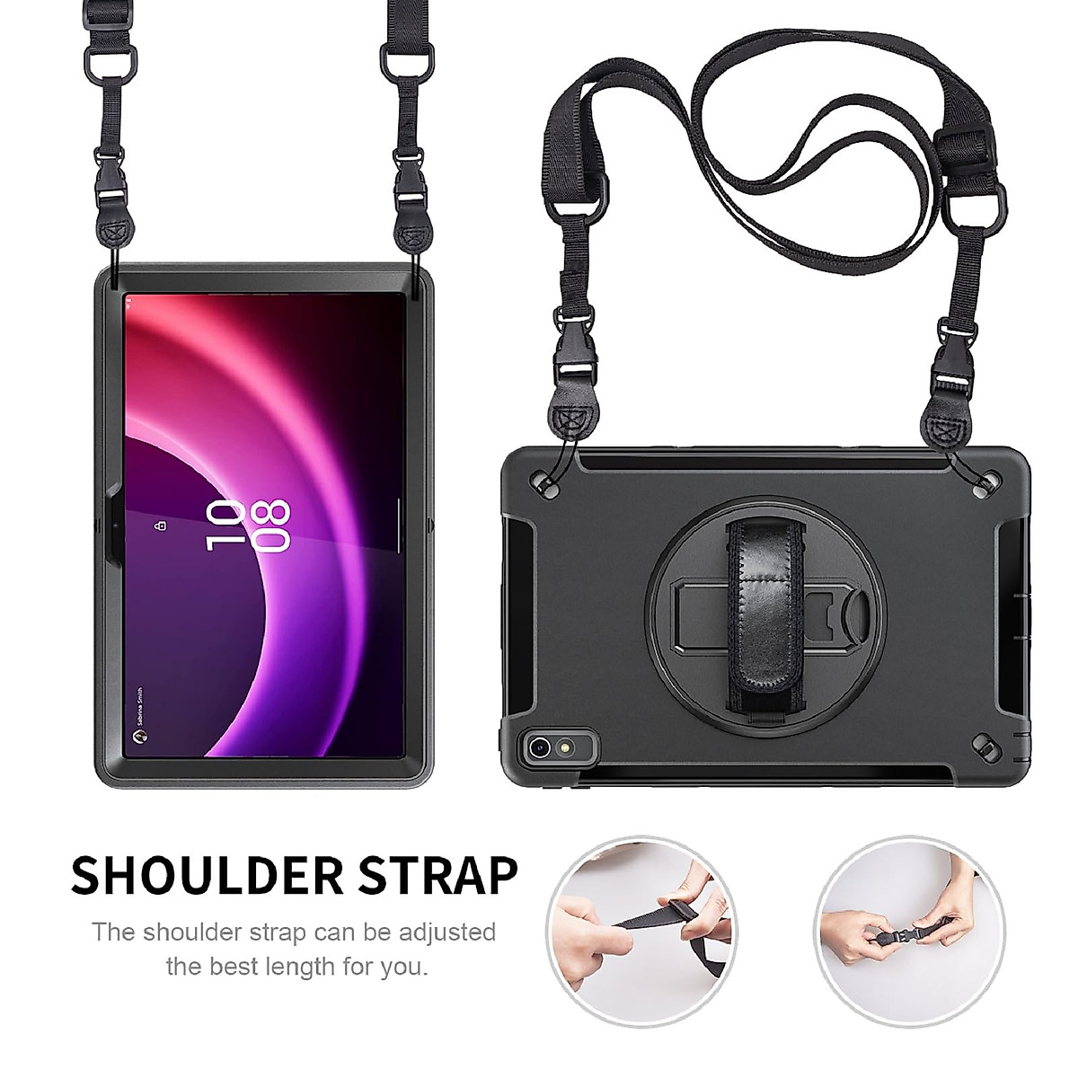 Junfire Protective Case for Lenovo Tab P11 2nd Gen 2023, Shockproof Rugged Cover Lenovo Tab P11 Gen2 11.5 Inch TB350FU/TB350XU with Kickstand/Hand Strap/Shoulder Strap-Black