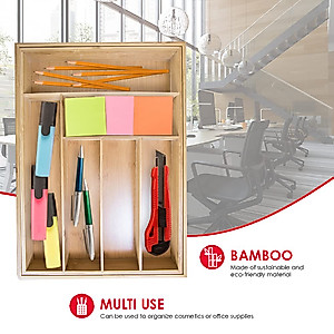 Home Basics Expandable Bamboo Utility Drawer Organizer with 8 Compartments Utensil Cutlery Tray, Adjustable Kitchen Divider for Craft, Sewing, Office, Bathroom, Kitchen