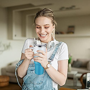40 oz Tumbler with Handle and Straw Lid, 100% Leak-proof Travel Coffee Mug, Stainless Steel Insulated Cup for Beverages, Keeps Cold for 34Hrs or Hot for 10Hrs, Dishwasher Safe (WhiteBlue)