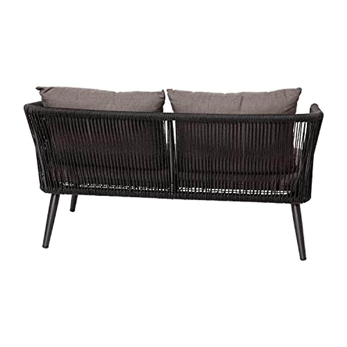 Flash Furniture Kierra 4 Piece Indoor/Outdoor Seating Set - Black Woven Back & Seat - Gray Zippered Removable Cushions - Aluminum Frames - Black Metal Plank Top Table