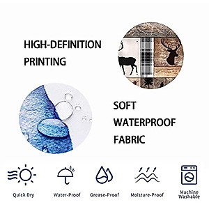 Dia Magico 4PCS Cabin Shower Curtain Set, Mountain Pine Tree Buffalo Plaid Bear Deer Elk Moose Forest Wildlife Woodland Animals Hunting Lodge Country Rustic Farmhouse Bathroom Decor, Non-slip Bath Mat