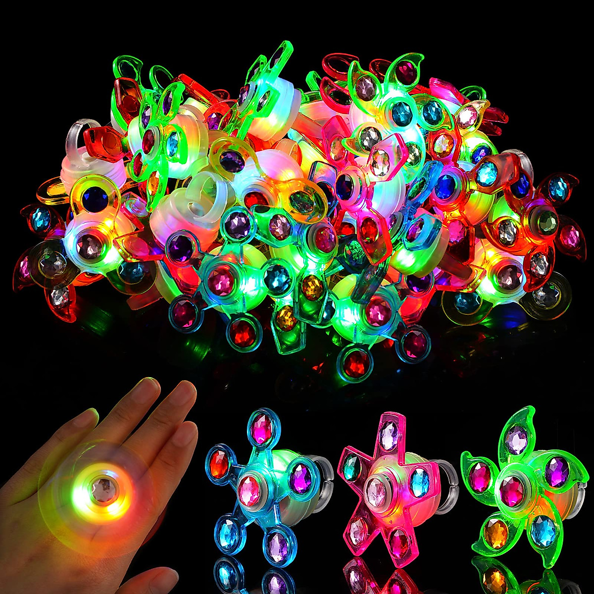 Mikulala 24 Pack LED Light Up Fidget Spinners Rings Party Favors for Kids, Christmas Party Favors Prizes Box Toys Birthday Gifts Goodie Bag Stuffers Glow in The Dark Party Supplies