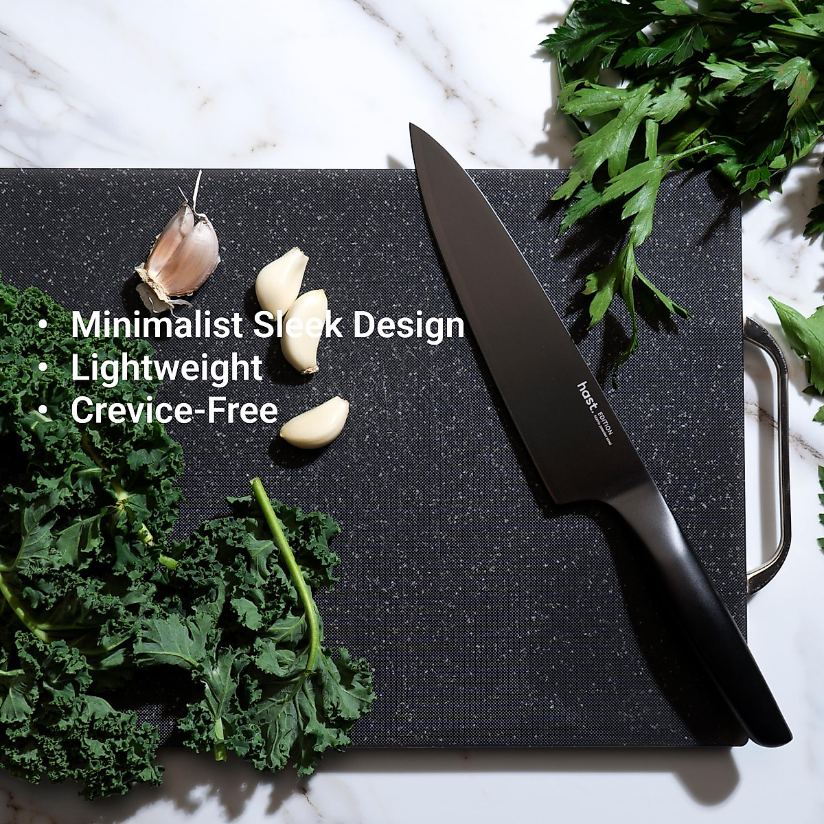 Hast Chef Knife-8 Inch-Professional Kitchen Knife-Ultra Sharp-Powder Steel-High Performance-Lightweight-Sleek Design-Ergonomic Handle-Minimalist Kitchen Decor (Titanium Black)