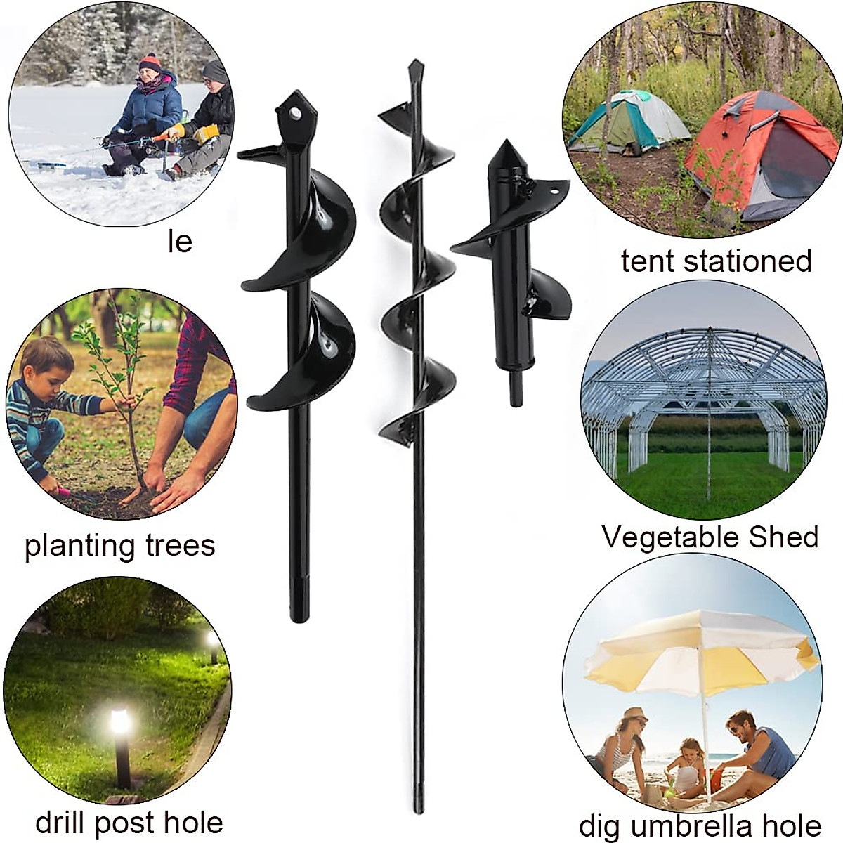 Hand Auger Drill Bits, 3PCS Garden Auger Drill Bit Set Various Sizes Soil Auger Drill Bit for Garden Potted Plants Vegetables Flowers Digging Weeding, Black