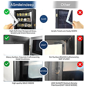 ASmileIndeep Military Challenge Coin Display Case Holder with HD Toughened Glass and Wall Mount, Wooden Coin Stand Rack with Removable 2 Grooves Shelves for Poker Chips Collectibles, Black…