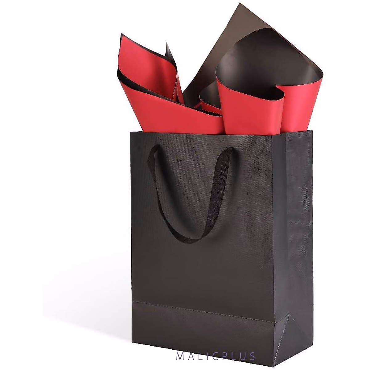 MALICPLUS 12 Large Gift Bags 10x5x13 Inches, Premium Matte Black Large Gift Bags with Handles for All Occasions Grain Textured Finish