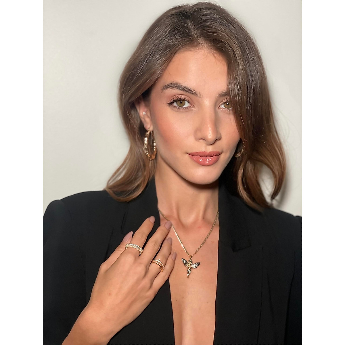 Barzel 18k Gold Plated Bamboo Hoop Earrings for Women, 40MM X 40MM - Made In Brazil