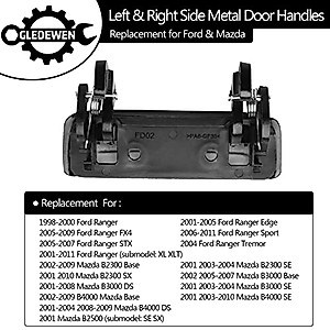 Exterior Door Handle Set, All Metal, Front Outside Left Driver & Right Passenger Side, Compatible with 1998-2011 Ford Ranger, 01-10 Mazda B2300 B3000 B4000 | Replaces# 2L5Z1022404BAA Outer Handle