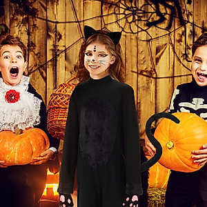 Ramede Halloween Cat Costume for 6-16 Years Girls Black Cat Costume with Gloves Headband Tail Stickers for Kids(Size 130)