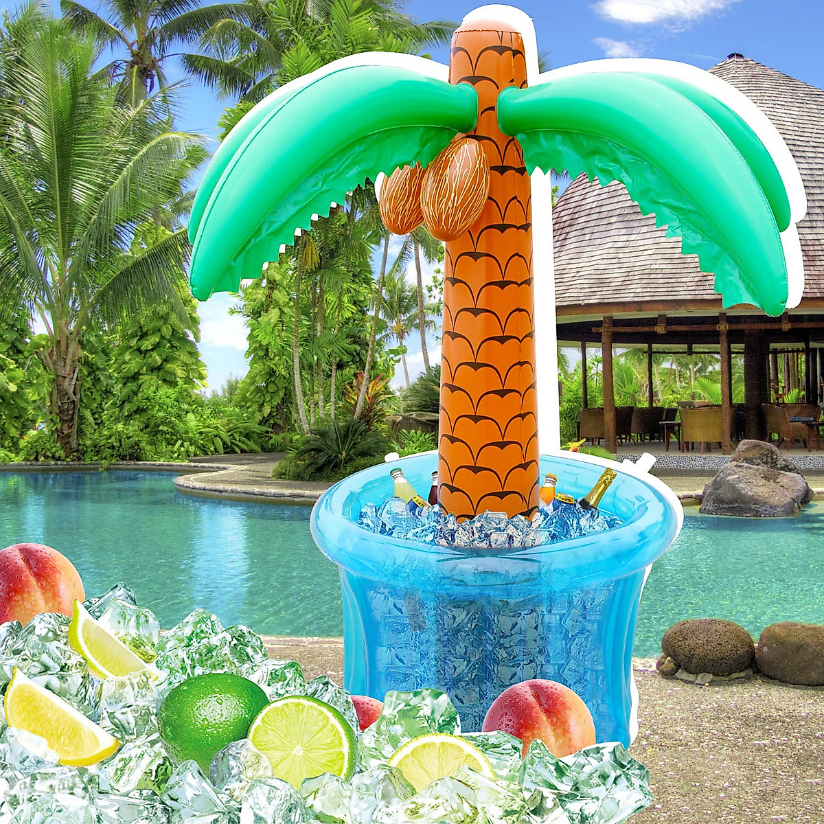 PARENTSWELL 63'' Inflatable Palm Tree Cooler, Tropical Luau Party Decorations, Inflatable Drink Cooler for Parties Jungle Hawaiian Birthday Party Decorations Palm Tree Decor
