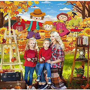 Fall Backdrop Autumn Scarecrow Farm Barn Harvest Photography Background 6x4FT Kids Birthday Party Baby Shower Decorations Supplies Photo Props (72x48 inch)