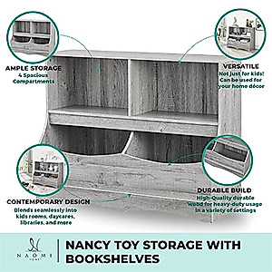 Naomi Home Nancy Stylish Storage Delights Toys Find Their Home Kids Storage with Bookshelves, Multifunctional Toy Organizer Kids' bookcases, Cabinets & Shelves for Playroom, Nursery, White