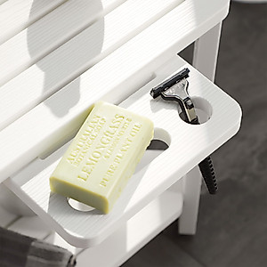 YIGII Corner Shower Stool - Waterproof Bathroom Shower Bench with Adjustable Feet, Non-Slip Corner Bench with Storage Shelf for Shaving Legs, Indoor/Outdoor Use, White