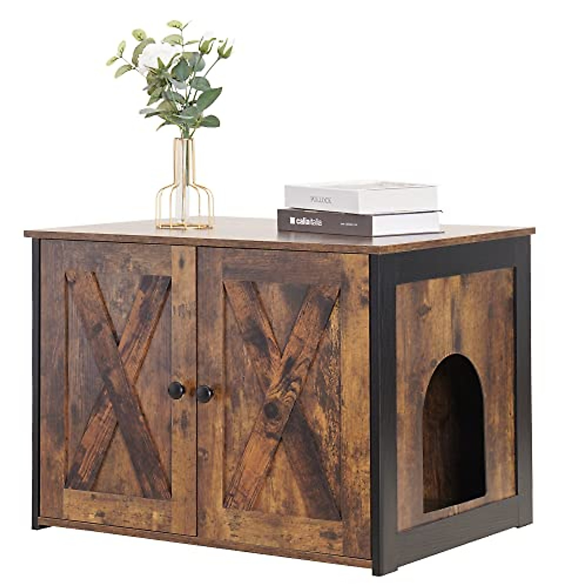 DWANTON Litter Box Enclosure, Cat Litter Box Furniture Hidden, Reversible Entrance Can Be on Left or Right Side, Wooden Cat Washroom Indoor, Fit Most of Litter Box, 27.6 x 19.7 x 19.7 Inches