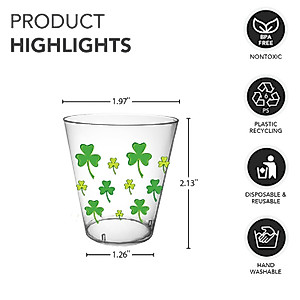 Party Essentials 40Count Hard Plastic 2 oz Printed Shot Glasses, Shamrocks, Clear
