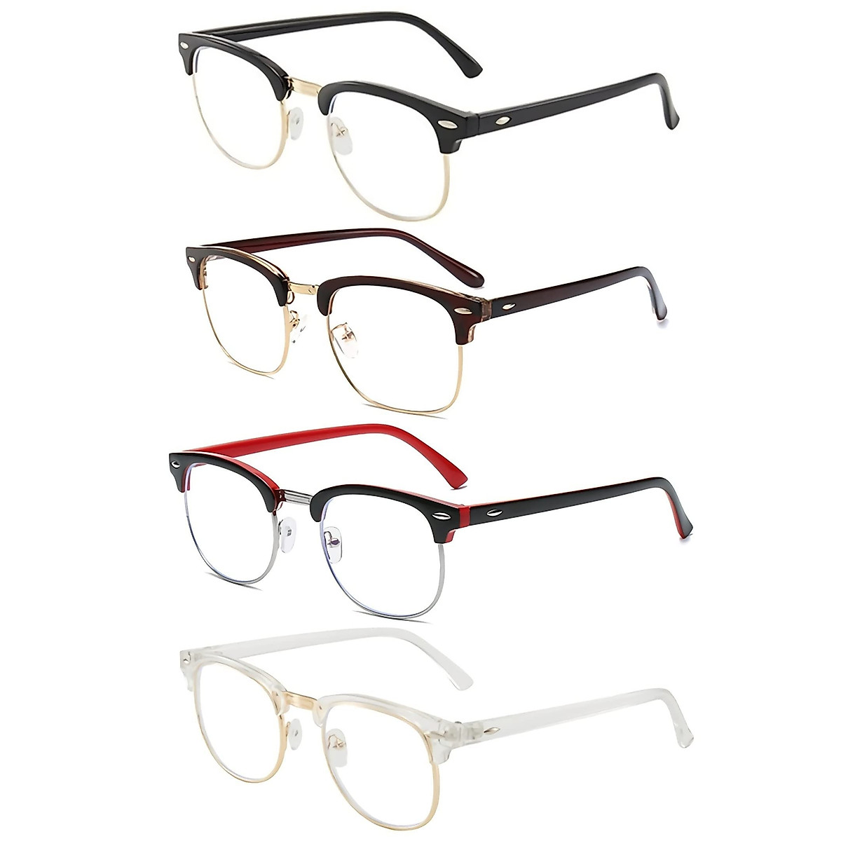 RuiJinGen Computer Gaming Blue Light Blocking Glasses Half frame Retro Semi Rimless Clear Lens Glasses Eyewear Men Women