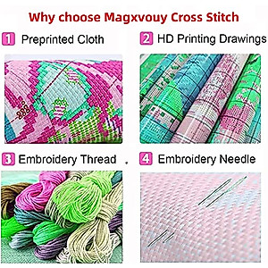 Magxvouy Beginners Cross Stitch Kits Stamped Full Range of Embroidery Kits for Adults DIY Cross Stitches kit Embroidery Patterns for Needlepoint kit- Dusk After rain 15.7x20.9 inch